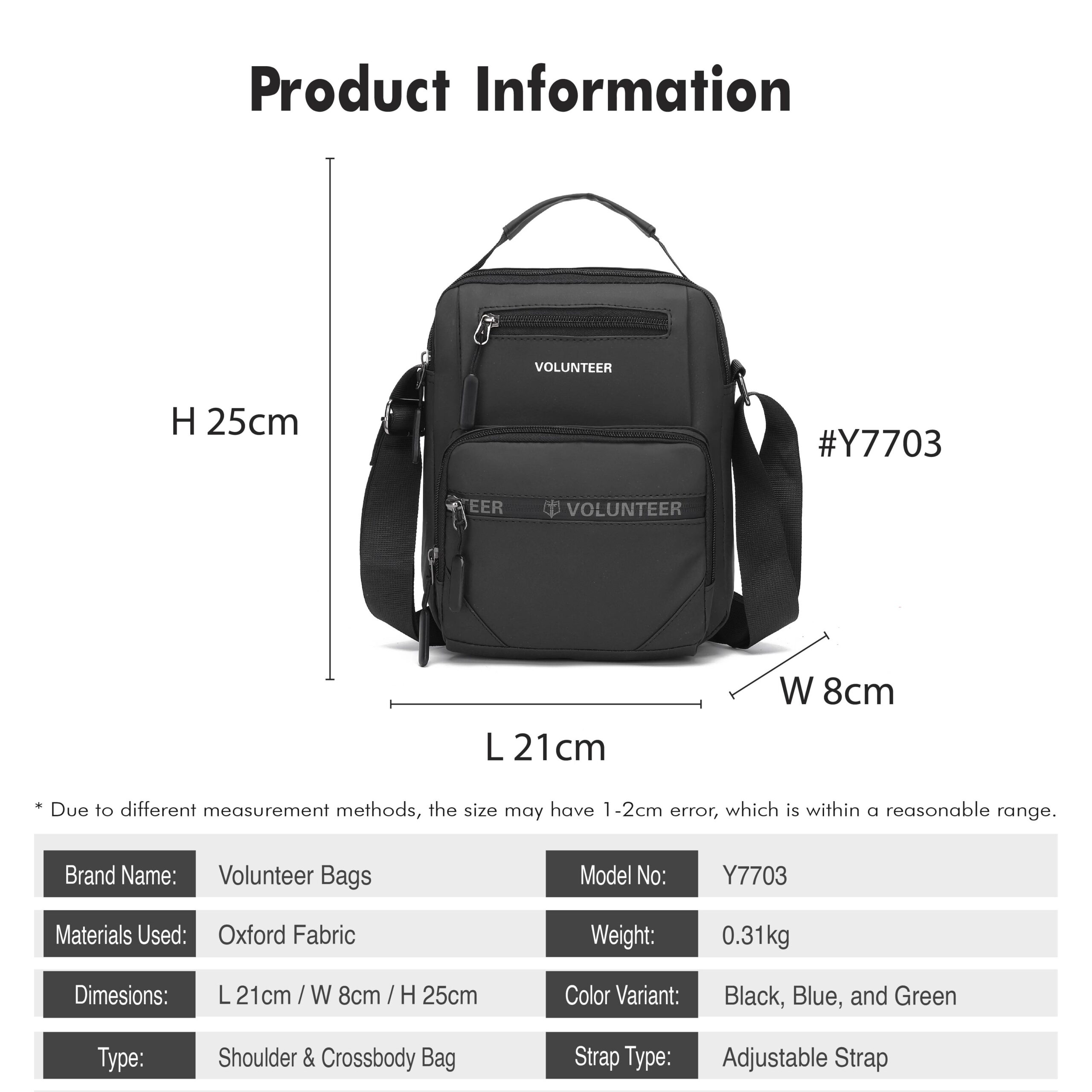 Volunteer bags Y7703 Sling bag For Men Multi-pockets bag - Volunteer